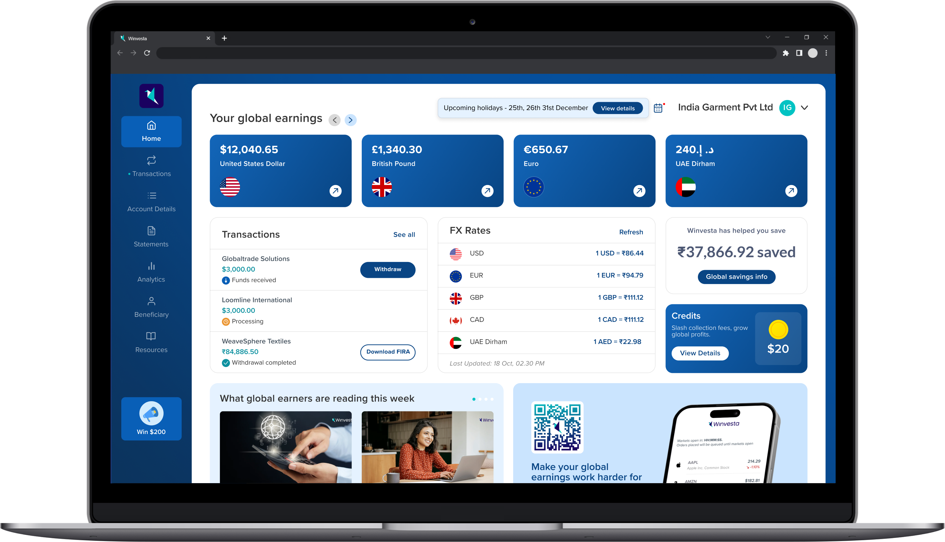 Collect your global payments at 0% Forex Markup | Winvesta
